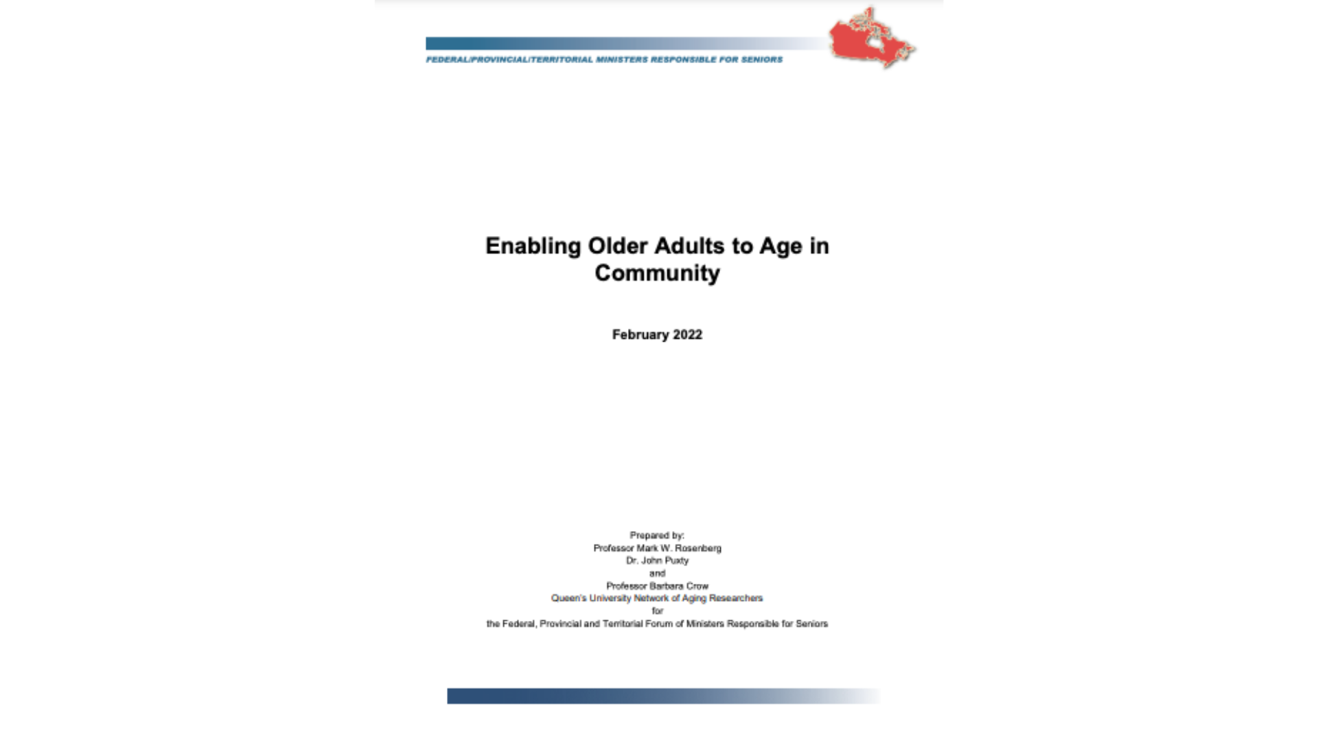 Enabling Older Adults to Age in Community - Healthy Aging CORE Alberta